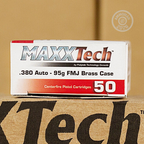 50 Rounds of 380 ACP 94 Grain Pobjeda MAXXtech Full Metal Jacket Ammo ...