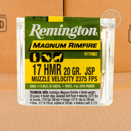 17 HMR Ammo at AmmoMan.com - Remington Magnum Rimfire 20 Grain JSP - 50 Rounds