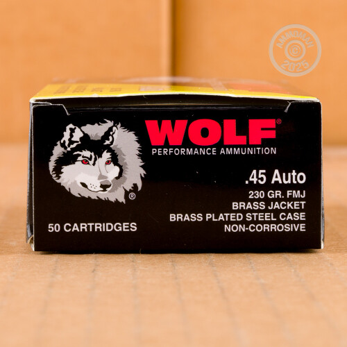 50 Rounds of 45 ACP 230 Grain Wolf FMJ Ammo at AmmoMan.com
