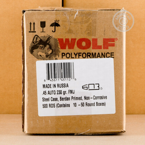 .45 ACP Ammo - 50 Rounds of Wolf Polyformance 230 Grain FMJ at AmmoMan.com