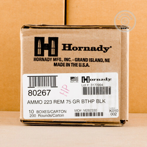 200 Rounds of 223 Rem 75 Grain Hornady BLACK BTHP Match Ammo at AmmoMan.com