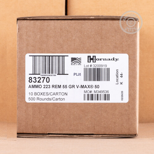 50 Rounds of 223 Remington 55 Grain Hornady VMAX Ammo at AmmoMan.com
