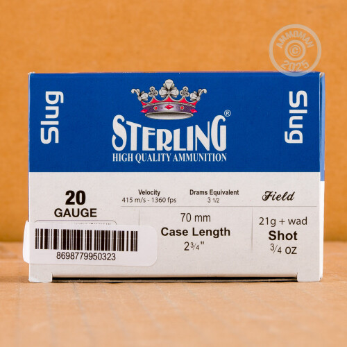 20ga Ammo - 20rds 3/4 oz. Slug by Sterling at AmmoMan.com