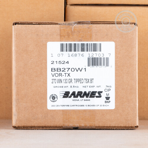 270 Win Ammo - 20 Rounds of Barnes VOR-TX 130 Grain TSX at AmmoMan.com