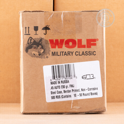 45 ACP Ammo at AmmoMan.com - Wolf Military Classic 230 Grain FMJ - 500 ...