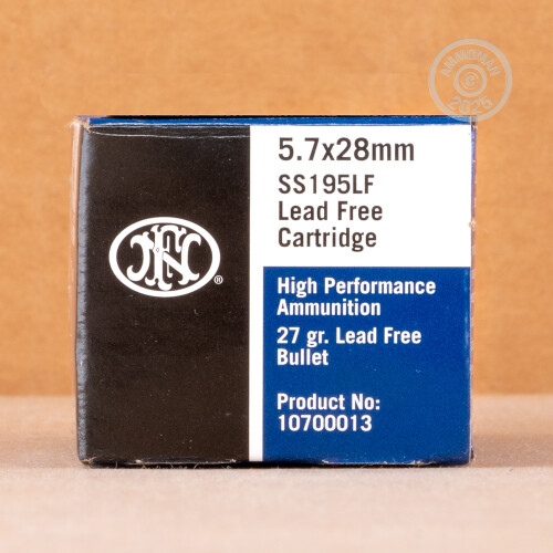 5.7x28mm Ammo at AmmoMan.com - FN Herstal 27 Grain JHP SS195LF - 500 Rounds