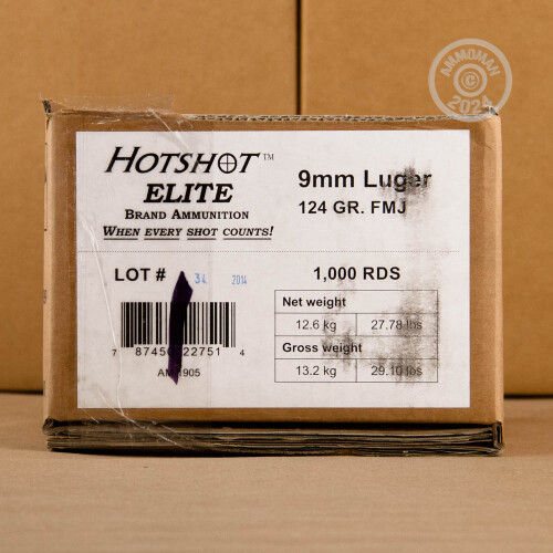 1000 Rounds of 9mm 124gr FMJ Hotshot Elite Ammo Ready To Ship From ...