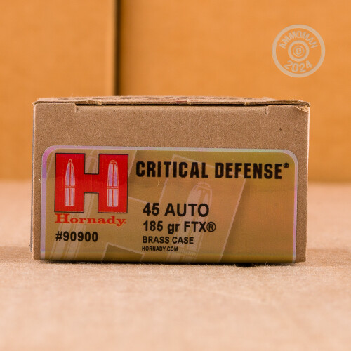 20 Rounds of 45 ACP 185 Grain Hornady Critical Defense FTX Ammo at ...