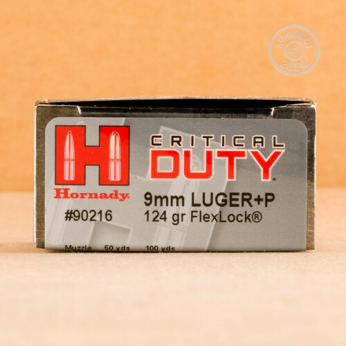9mm Luger - +P 124 Grain JHP - Hornady Critical Duty - 25 Rounds ...