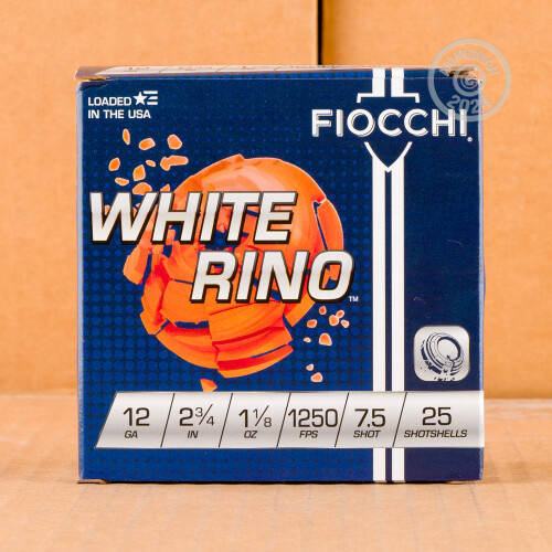 25 Rounds of 12 gauge 2-3/4“ 1-1/8 oz. Fiocchi White Rhino 7-1/2 Shot ...