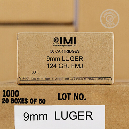 9mm Luger Ammo at AmmoMan.com - IMI 124 Grain FMJ - 1000 Rounds