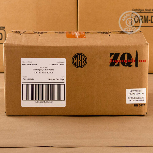7.62x51mm Ammo at AmmoMan.com - ZQI 147 Grain FMJ M80 - 640 Rounds