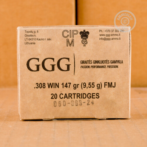 308 Win Ammo at AmmoMan.com - GGG 147 Grain FMJ - 20 Rounds