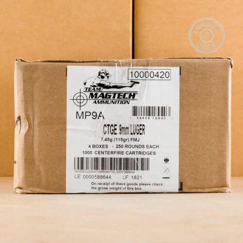 9mm Luger Ammo - 250 Rounds of Magtech 115 Grain FMJ at AmmoMan.com