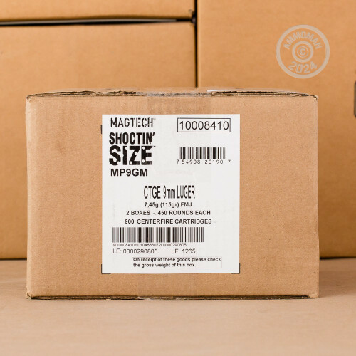 900 Rounds of 9mm Luger 115 Grain Magtech FMJ Ammo at AmmoMan.com