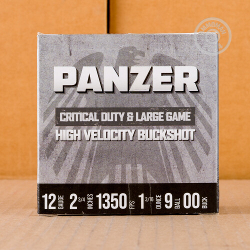 12 Gauge Ammo - 250 Rounds of 2-3/4” 9 Pellets 00 Buckshot by Panzer ...