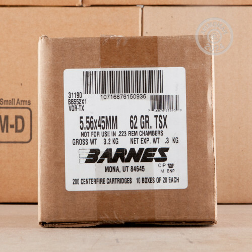 200 Rounds of Barnes VOR-TX 62 Grain TSX BT 5.56x45 Ammo with Free ...