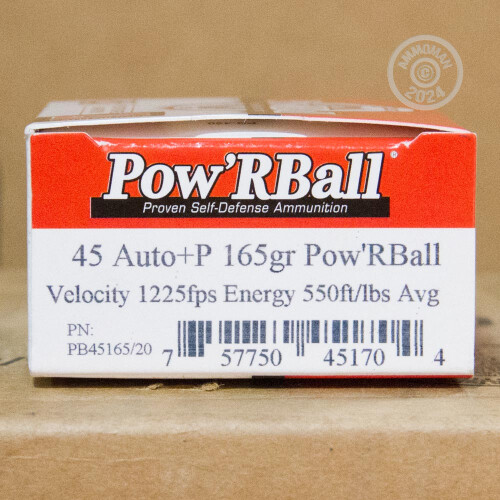 45 ACP +P Ammo at AmmoMan.com - Corbon Pow'RBall 165 Grain HP - 20 Rounds