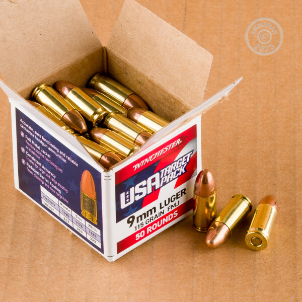1000 Rounds of 9mm 115gr Winchester FMJ Ammo at AmmoMan.com