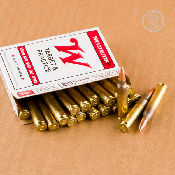 20 Rounds of 5.56x45 55 Grain Winchester USA FMJ M193 Ammo at AmmoMan.com