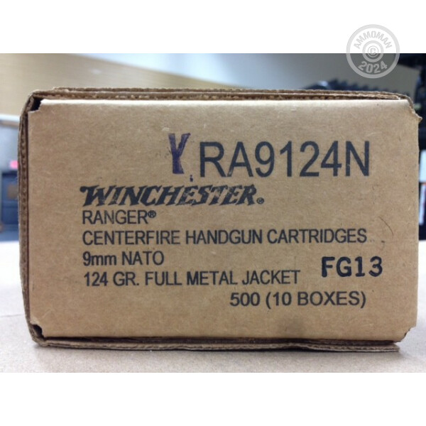 9mm Ammo at AmmoMan.com - Winchester RA9124N 124 Grain FMJ - 500 Rounds