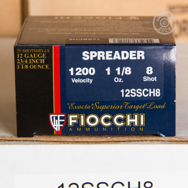 250 Rounds of Fiocchi Spreader 1 1/8 oz. 2 3/4 in #8 Shot 12 Gauge Ammo ...
