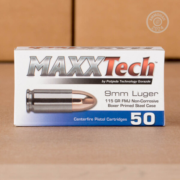 1000 Rounds of 9mm Luger 115 Grain MaxxTech FMJ Ammo at AmmoMan.com