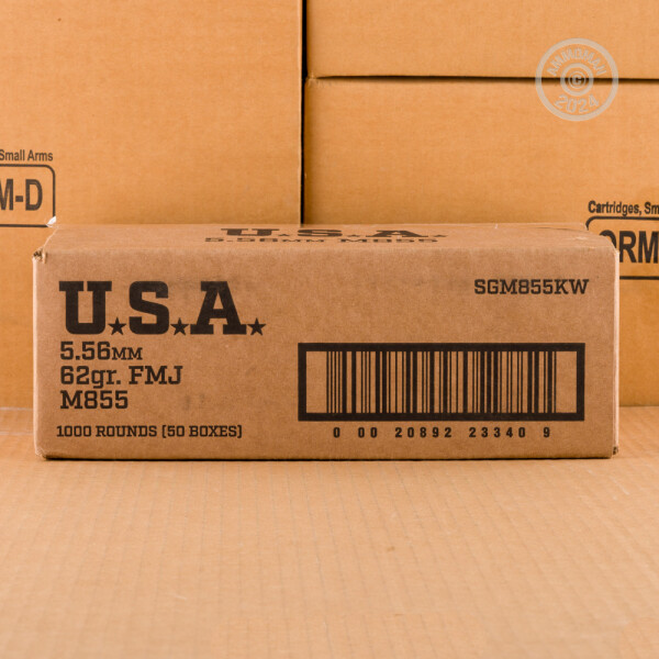 5.56x45 Ammo - 1000 Rounds of 62 Grain FMJ M855 Winchester with Free ...