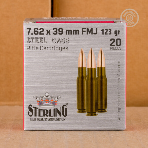 1000 Rounds of 7.62x39 123 Grain Sterling FMJ Ammo at AmmoMan.com