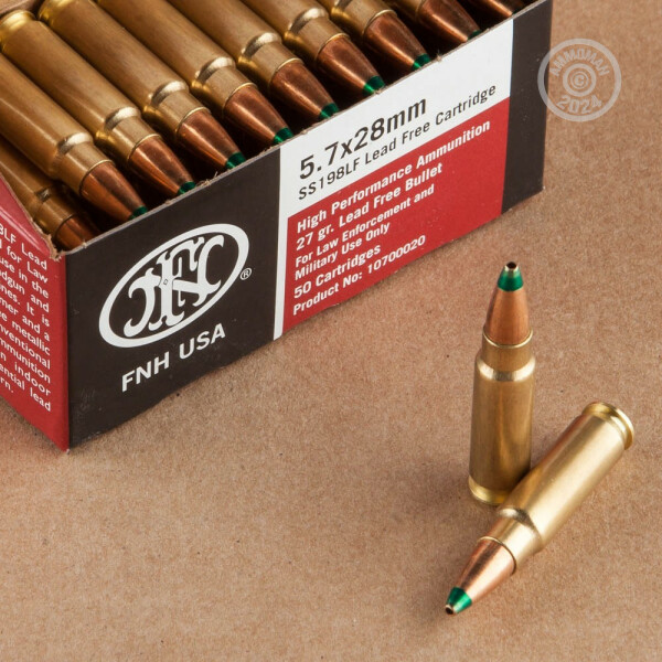 5.7x28mm Ammo at AmmoMan.com - FN Herstal 27 Grain Lead Free JHP - 500 ...