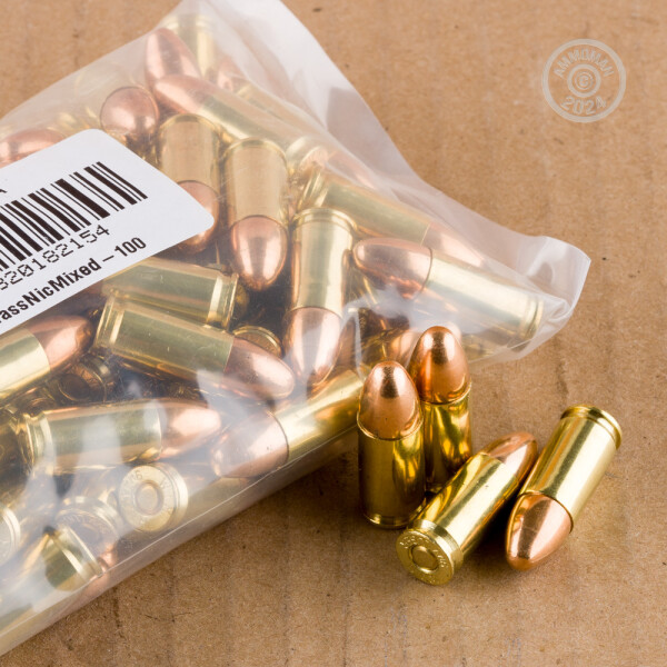 100 Rounds of 9mm Mixed Brass and Nickle Cased Ammo at AmmoMan.com