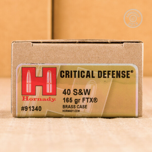 20 Rounds of 40 S&W 165 grain Hornady Critical Defense JHP FTX Ammo at ...