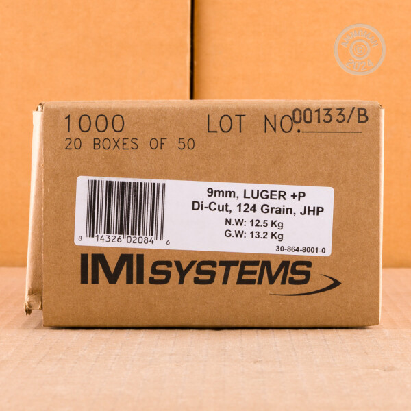 50 Rounds of 9mm +P 124 Grain IMI Black Dot JHP Ammo at AmmoMan.com