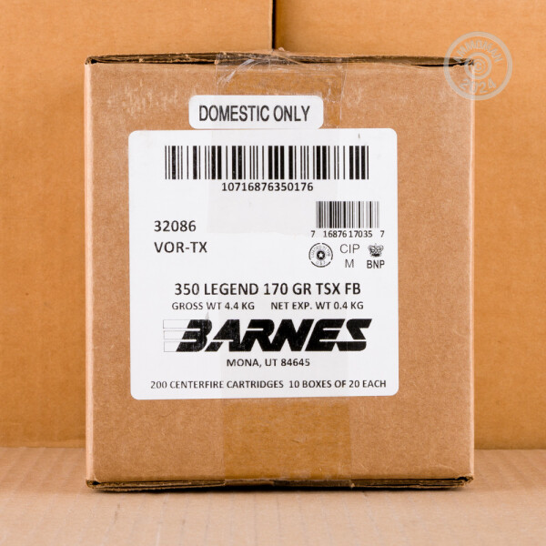 20 Rounds of 350 Legend 170 Grain Barnes VOR-TX TSX FB Ammo at AmmoMan.com