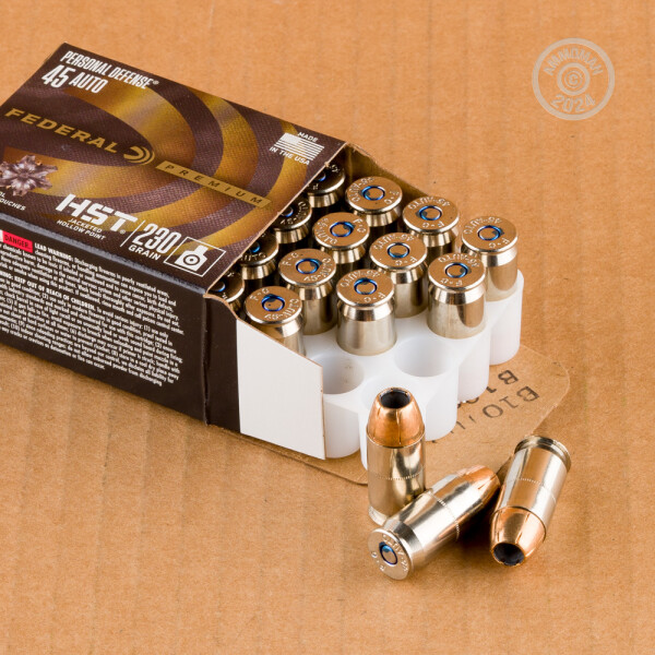 45 ACP Ammo - 20 Rounds of Federal HST 230 Grain JHP at AmmoMan.com